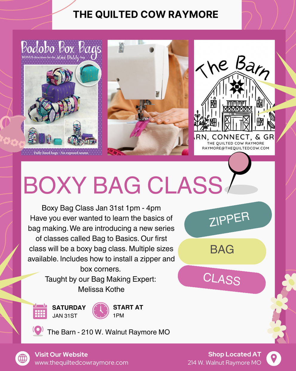 Boxy Bag Class with Melissa Kothe – The Quilted Cow Raymore